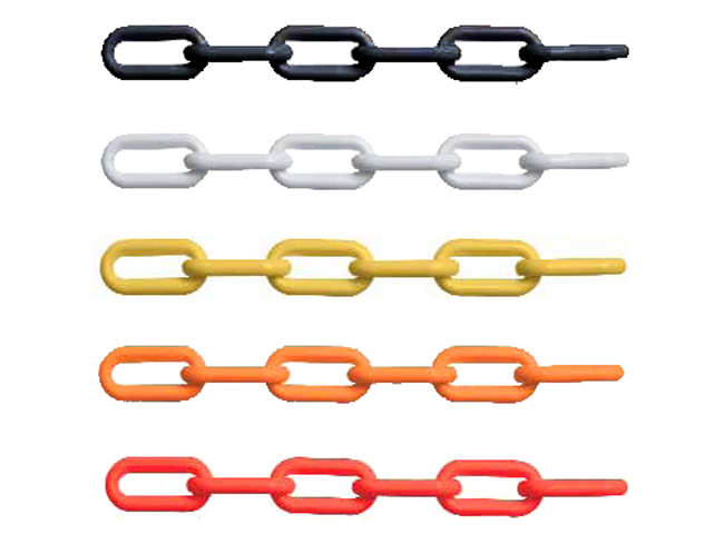 Brightly colored plastic safety chain are often used with guide posts ...